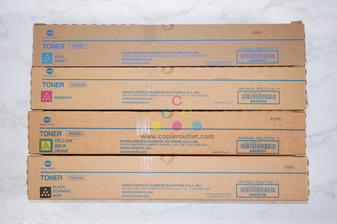 4 OEM Konica Bizhub C250i,C300i,C360i Toners TN328C,TN328LM,TN328LY,TN